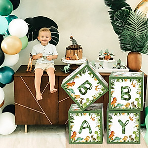 Dinosaur Baby Shower Decorations Box - Green Jungle Dinosaur Baby Boxes for Boys，Dinosaur Birthday Party Boxes Block for Woodland Safari Baby Shower Supplies Photo Props Backdrop