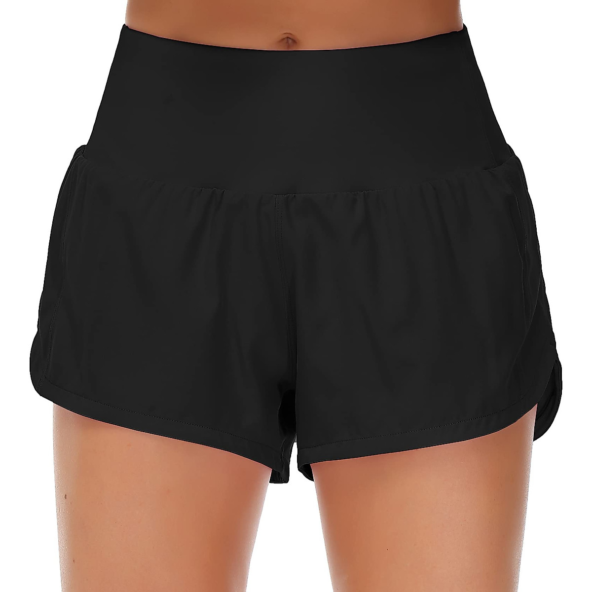 Origiwish Women's High Waisted Running Shorts with Liner Quick Dry Athletic Workout Shorts Zipper Pockets (Small, Black)