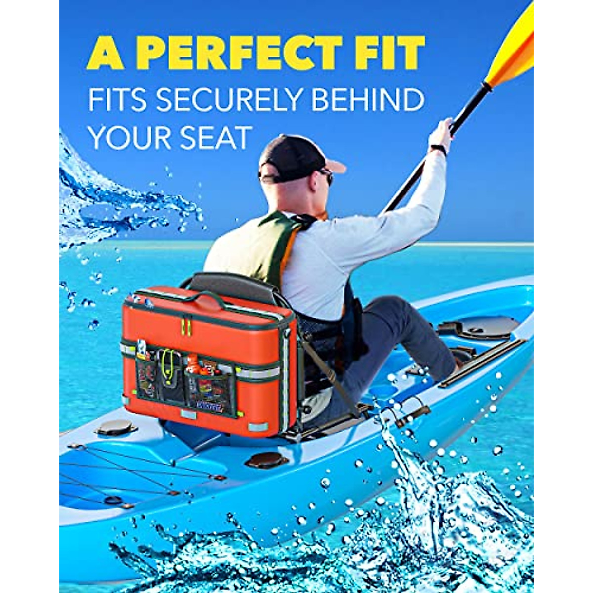 Skywin Kayak Cooler Behind Seat - Waterproof Kayak Seat Back Cooler- Compatible with Lawn-Chair Style Seats, Kayak Accessories Stores Drinks and Keeps Them Cool All Day Kayaking (Orange)