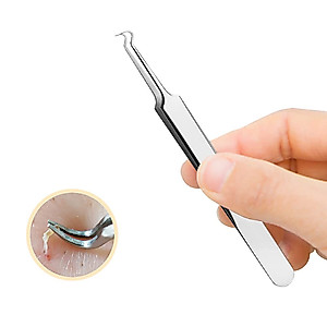 BEUKING Acne Blemish Blackhead Comedone Stainless Steel Nipper Blemish Extractor Tool for Remove Blackhead Acne Whitehead Pimple Bend Curved Tweezers, Silver