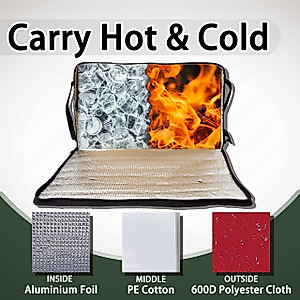 OujiuShark Insulated Pizza Bags for Delivery, 20in x 20in x 12in, Commercial Pizza Warmer Bag, Large Pizza Carrier for Hot and Cold Food (Red)