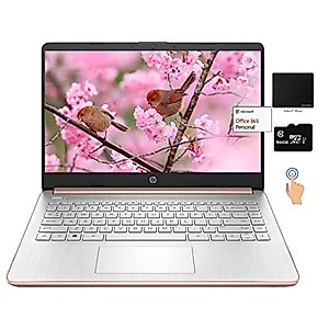 HP Newest 14" Touchscreen Laptop, Intel Dual-Core N4020,16GB RAM, 192GB Storage(64GB eMMC+128GB Micro SD),Webcam,1Yr Office w/Accs. (Rose Gold)