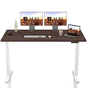 ALFA FURNISHING Quick Install Standing Desk, 48 X 30 Inches Dual Motor Electric Stand Up Desk, Adjustable Height Sit Stand Desk with Whole-Piece Desktop, 4 Pre-Set Memory(Walnut Top+White Frame)