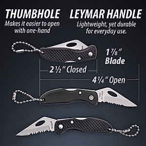 Maxam Falcon IV Lockback EDC Serrated Stainless Steel Knife, Small Folding Knife, Blade Length 1 7/8 Inch