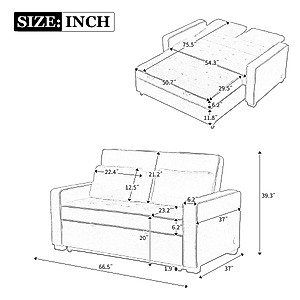 P PURLOVE Upholstered Modern Sofa Bed with Armrest, Convertible Sofa Couch with Adjustable Backrest and Dual USB Charging Port, Sleeper Bed for Living Room, Bedroom, Office, Charcoal Gray