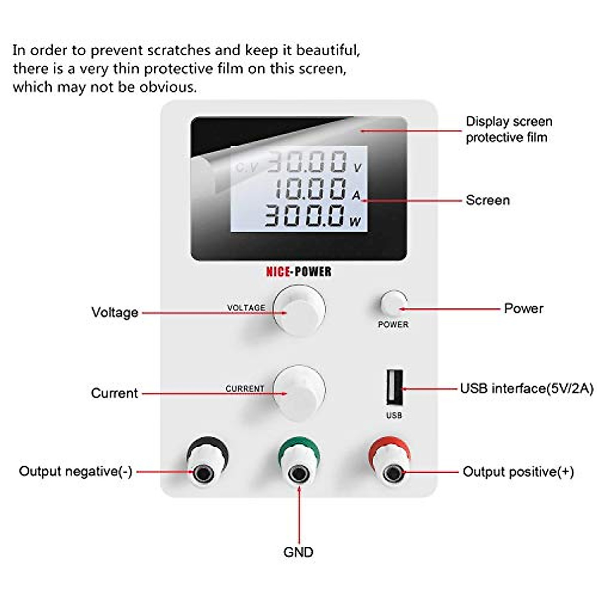 NICE-POWER DC Power Supply Adjustable Variable 4 Digital LED Display Adjustable Regulated Switching Power Supply Digital (30V 10A)
