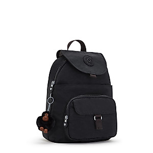 Kipling Girls' Women's Queenie, Adjustable Backpack Straps, Monkey Keychain, Key Clasp, Top Carry Handle, Black Tonal, 10" L x 13.25" H x 6.25" D