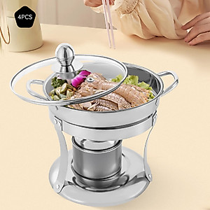 Round Chafing Dish Buffet Set of 4 Stainless Steel Pack Warming Trays Buffet Warmer for Buffets with Lid for Single Hot Pot Catering Event Parties
