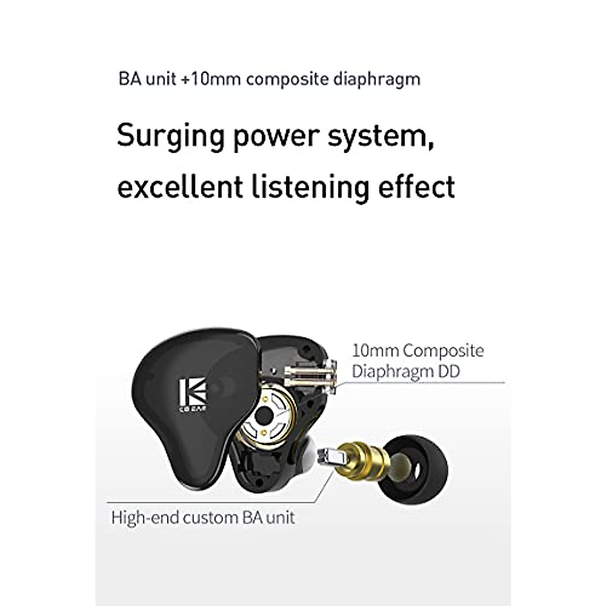 Kinboofi KBEAR KS2 in Ear Earphone, 1BA 1DD Stereo IEM, HiFi Noise Cancelling Sport Hybrid Headphones with PCB Frequency Board, 2 PIN Detachable Cable, for Audiophile (with Mic, Black)