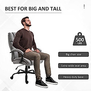 Vinsetto 500lbs Big and Tall Office Chair with Wide Seat, Ergonomic Executive Computer Chair with Adjustable Height, Swivel Wheels and Linen Finish, Light Grey