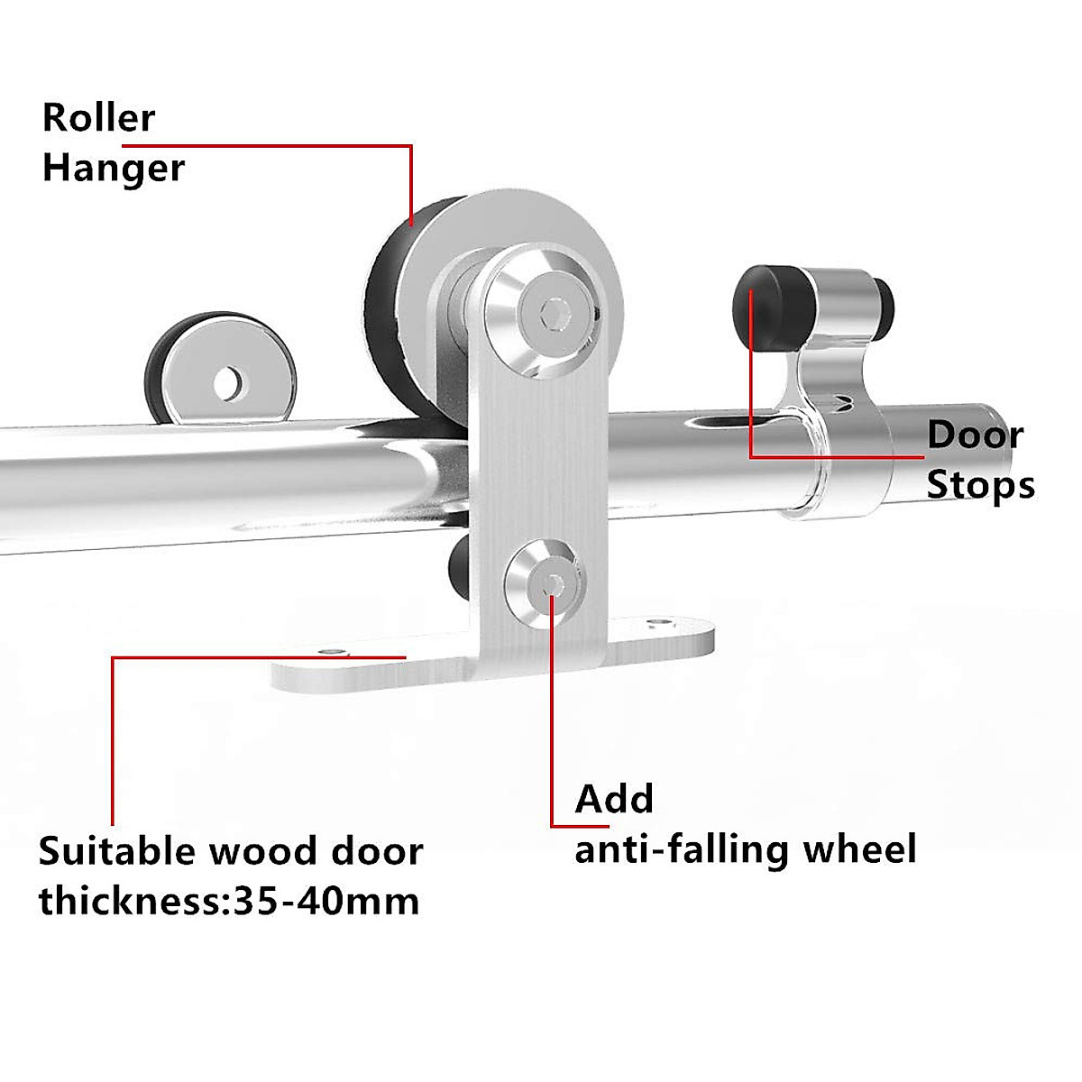 BONIKLUBA Stainless Steel Sliding Barn Door Hardware Track Kit Top Mount T Hanger Set for Single Door use, Easy to Install