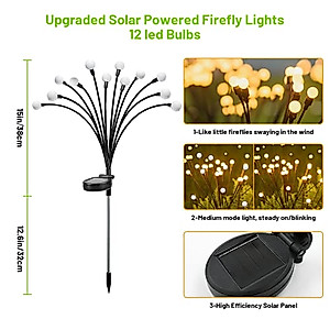 Solar Garden Lights-4 Pack 48 LED Solar Powered Firefly Lights with 2 Lighting Mode,Solar Lights Outdoor Waterproof,Solar Swaying Light, Solar Pathway Lights for Outside Landscape Patio Yard Decor