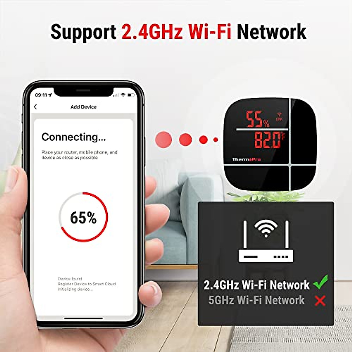 ThermoPro WiFi Thermometer Hygrometer TP90, Compatible with Alexa, Smart Humidity Temperature Sensor with App, Wireless Home Temperature and Humidity Monitor for Room Greenhouse Incubator Wine Cellar