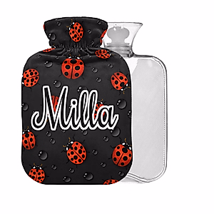 Ladybug Custom Hot Water Bottle with Cover 1L Personalized Small Hot Water Bag for Pain Relief Cramps BAP Free