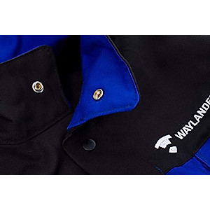Waylander Flame Resistant FR Cotton Welding Jacket with Snap Button Front and Wrist Closures - Black/Blue (MEDIUM)