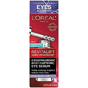 L'Oreal Paris Revitalift Hyaluronic Acid + Caffeine Hydrating Eye Serum, Fragrance Free .67 fl. oz + Moisturizer Sample