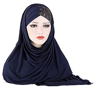 AIBEARTY Women Glitter Sequin Hijab Muslim Head Wrap Scarf Long Turban Headband Hair Cap Shawl (Navy)