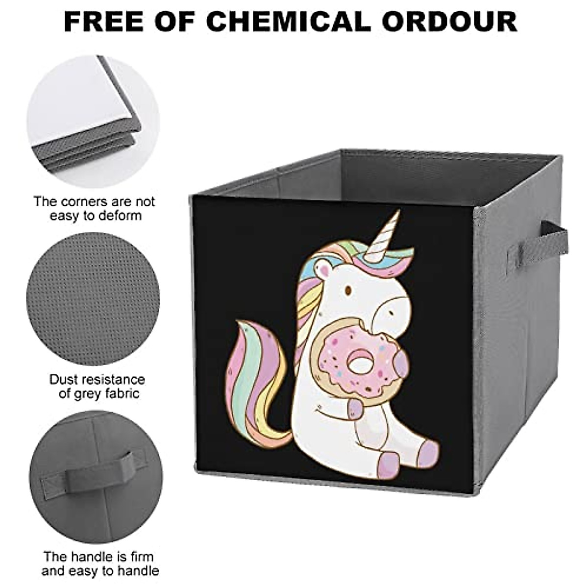 Unicorn Eating Delicious Donuts Foldable Storage Bins Printd Fabric Cube Baskets Boxes with Handles for Clothes Toys, 11x11x11