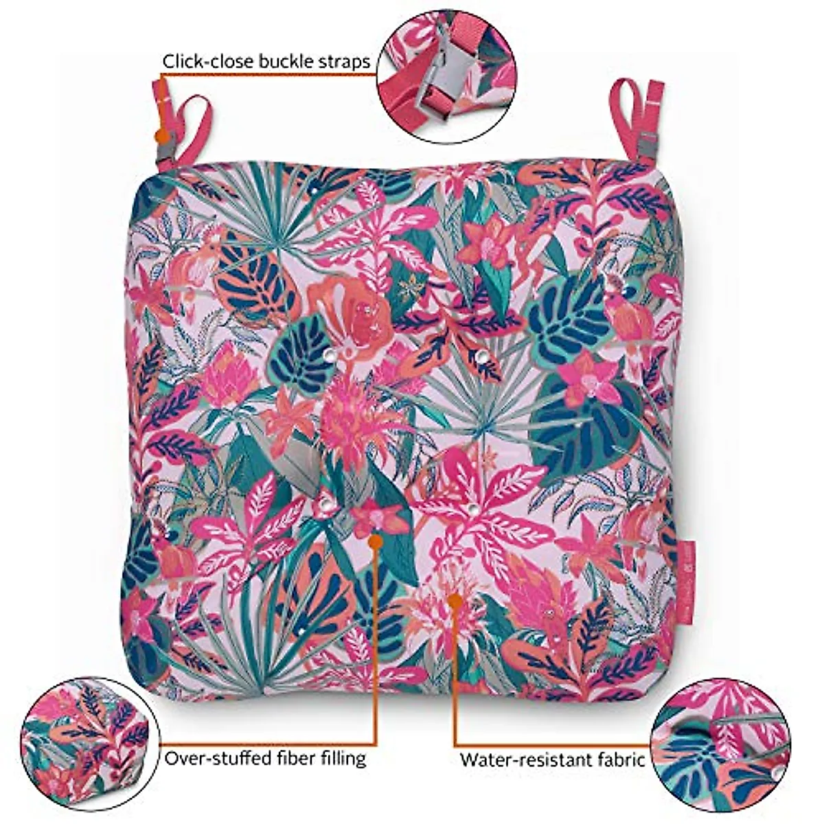Classic Accessories for Vera Bradley Water-Resistant Patio Chair Cushions, 19 x 19 x 5 Inch, 2 Pack, Rain Forest Canopy Coral