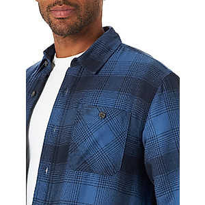 Wrangler Authentics Men's Long Sleeve Sherpa Lined Shirt Jacket, Admiral Blue, Large