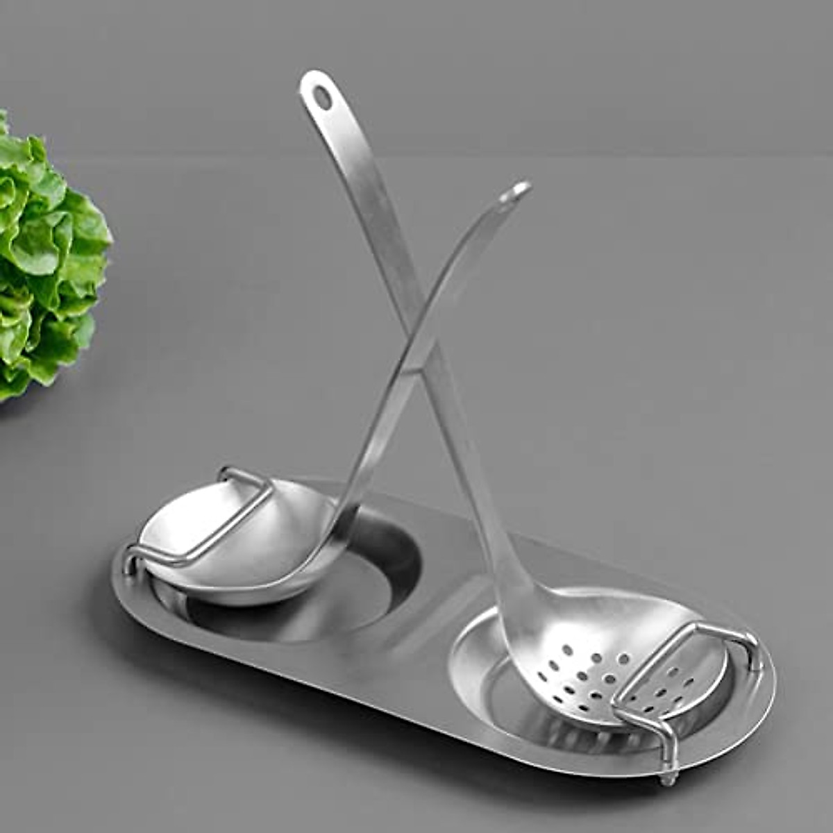 Zerodeko Stainless Steel Spoon Rack Convenient Spoon Rack Countertop Ladle Rest Kitchen Scoop Rack Wear-resistant Scoop Holder Soup Ladle Rack Drip Catcher Storage Accessories