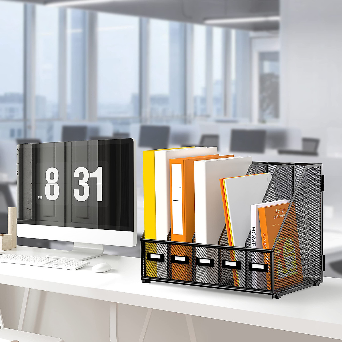 DALTACK Desk Organizers Metal Desk Magazine File Holder with 5 Vertical Compartments Folder Storage for Office Home School Organization, Black