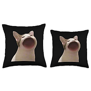 Catto Memes Wide Mouth Popping Singing Cat Meme Throw Pillow, 16x16, Multicolor