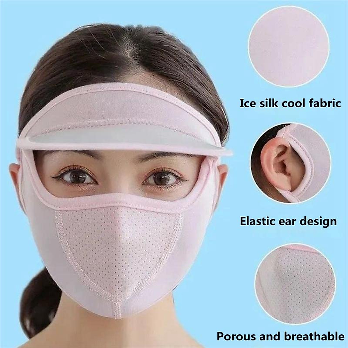 Ice Silk Full Face Mask,Sun Hats for Women UV Protection Breathable Thin,Sun Shade Hats for Women Ponytail Summer Cycling Outdoor Beach Grey