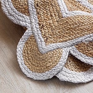 HOMEMONDE Scalloped Natural Jute Rug 3x5 ft - Braided Rustic Handwoven Fiber Rug Vintage Indoor Carpet for Bedroom, Living Room, Entryway and Kitchen