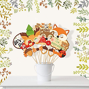35 PCS Woodland Animal Photo Booth Props Wild One Camping Forest Theme Party Favors Decorations for Woodland Creatures Baby Shower Birthday Party Supplies