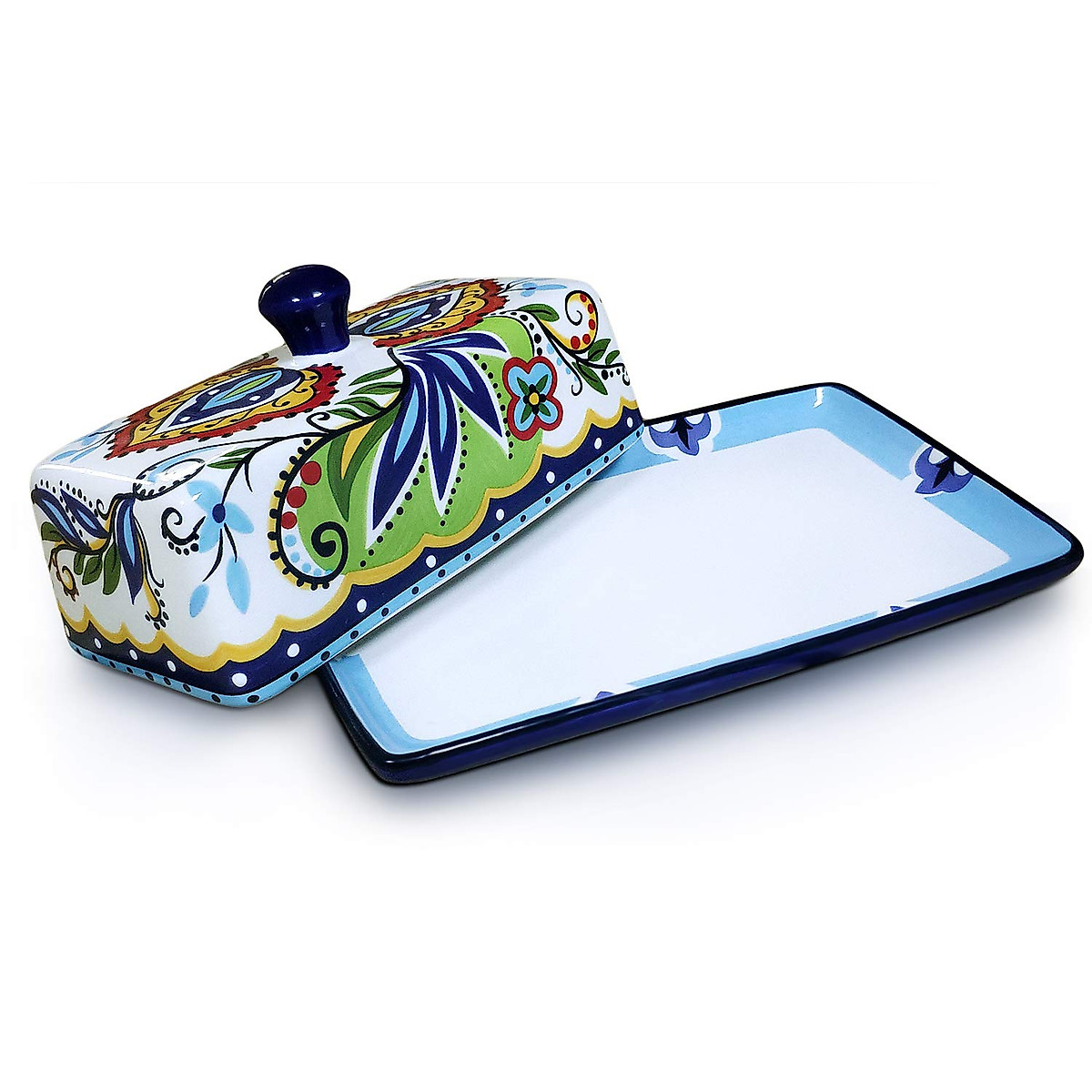 Butter Dishes with Covers, for Serving Tray Cheese, Dessert, Fruit and More Appetizer Plates (Hand Drawn)