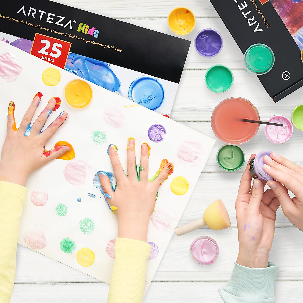 ARTEZA 12x16 Inches Finger Paint Paper Pad, Pack of 2 Finger Pads, 25 Sheets Each, 54lb/80gsm Drawing Pad for Kids