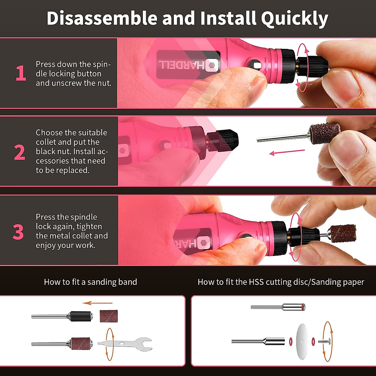 HARDELL Cordless Rotary Tool 3.7V 5-speed& 282 Rotary Tool Accessories Kit