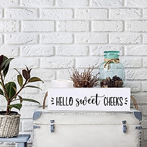 Guokoko Hello Sweet Checks Wooden 2 Sides Bathroom Decor Box Toilet Tank Paper Basket with Rope Handle, Back of Toilet Storage Organizer for Bathroom Tank Topper Counter, White Bathroom Decor Box