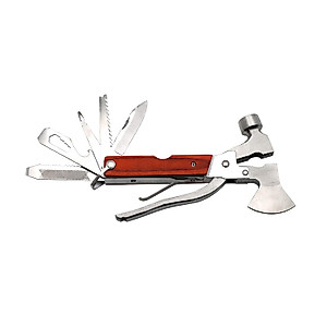 HTTMT Camping Multi tool Tool 16 in 1 Survival Gear Stainless Steel Compatible with Hiking Fishing Outdoor Emergency Kit w/Hammer Axe Knife Bottle Opener Screwdriver etc