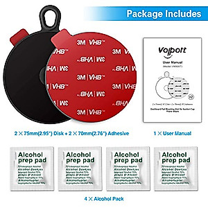 volport Dashboard Pad Mounting Disk for Suction Cup Phone Mount, 2.95in/75mm Sticky Adhesive Disc for Car Dash Cam GPS Holders with 3M Extra Strong Double-Sided Circle Adhesion Replacement Stickers