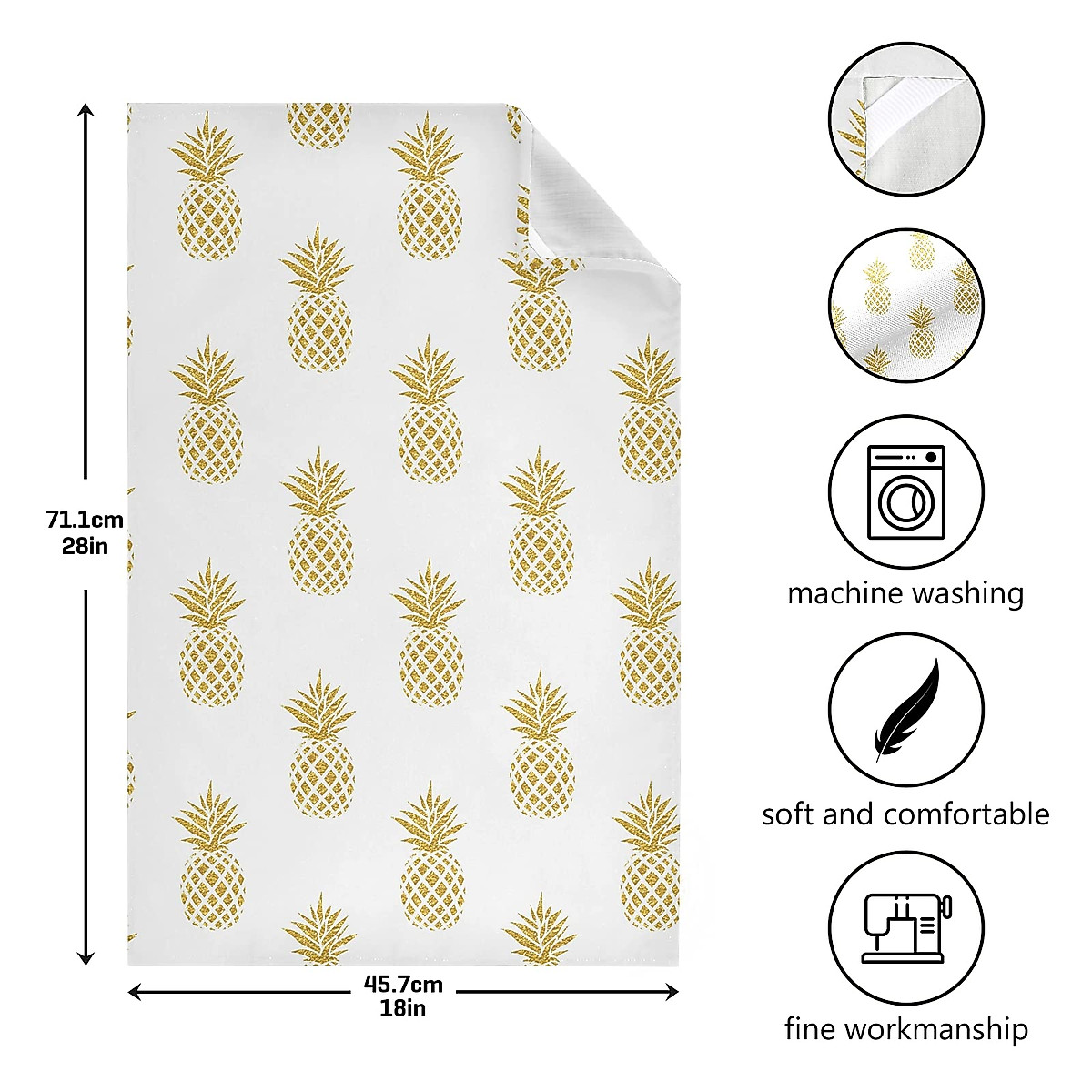ALAZA Gold Pineapple on White Kitchen Towels Dish Bar Tea Towel Dishcloths 1 Pack Super Absorbent Soft 18 x 28 inches