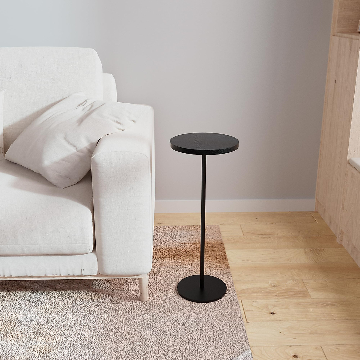 DREAMODERN Round Drink Table Black Side Table, Modern End Table Small Pedestal Table Martini Table for Living Room Bedroom Small Spaces Sofa Couch Chair - Black