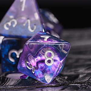 Cusdie 7-Die DND Dice, Polyhedral Dice Set Filled with Eyeball, for Role Playing Game Dungeons and Dragons D&D Dice MTG Pathfinder (Purple Eyeball)