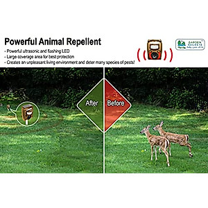 GARDEN SECRETS (2023 Version) Compact Solar Ultrasonic Animal Repellent. Skunk Raccoon Deer Coyote Cat Rat Mice etc Deterrent. Keep Pests Away from Your Property Within 2-4 Weeks. (Brown, 1 Unit)