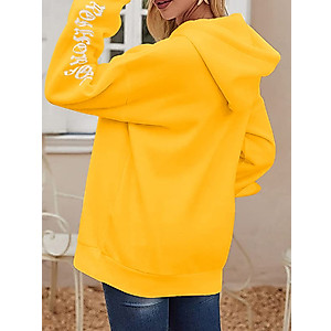 ZAFUL Men's Fleece Hoodie Unisex Rose Letter Print Hooded Pullover Kangaroo Pocket Sweatshirt Yellow XL