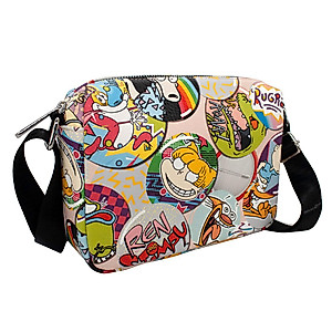 Buckle Down Nickelodeon Bag, Cross Body, Rectangle, 90s Character and Logo Buttons Stacked, Pink, Vegan Leather, Nick 90's Rewind