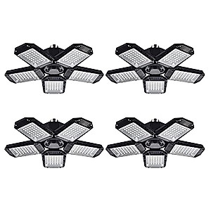 Mefflypee 4 Pack LED Garage Lights, 120W Deformable LED Garage Ceiling Lights with 5 Adjustable Panels, 12000LM E26 LED Shop Lights for Garage, Basement, Barn, High Bay Light (4 Pack)