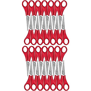 WA Portman Pointed Kids Scissors Bulk - 24 Pack Red Right- and Left-Handed Scissors for School Kids - Classroom Scissors for Students - 2.5 Inch Pointed Scissors for Kids - Kids Safety Scissors Bulk