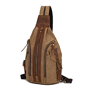 peacechaos Canvas Sling Bag - Small Crossbody Backpack Shoulder Casual Daypack Rucksack for Men Women Outdoor Cycling Hiking Travel (Brown)