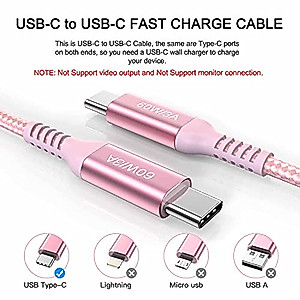 60W USB C to USB C Cable 10 ft Pink, 2-Pack, Awnuwuy Long Type-C Fast Charging Charger Cord Compatible with Samsung Galaxy S22 Ultra S22+ S21 S20 Note 20 20+ 10, Google Pixel 6 5 4 XL, MacBook Pro/Air