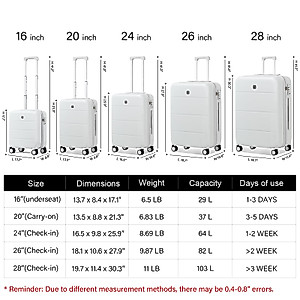 Hanke 24 Inch Checked Luggage with Spinner Wheels Hard Shell Suitcases Lightweight Travel TSA Luggage for Women Men Medium Suitcase(Smoke White)