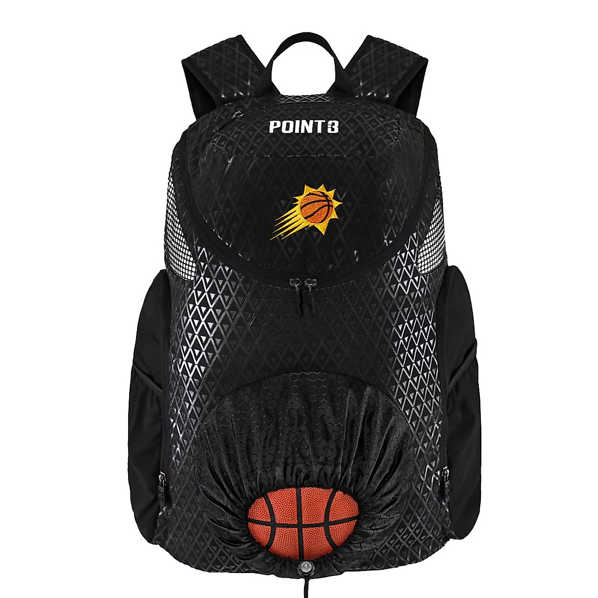 Point 3 Phoenix Suns Road Trip 2.0 Backpack Basketball Backpack with Drawstrong Closure | Ventilated Mesh Shoe Pocket Compartment | Black