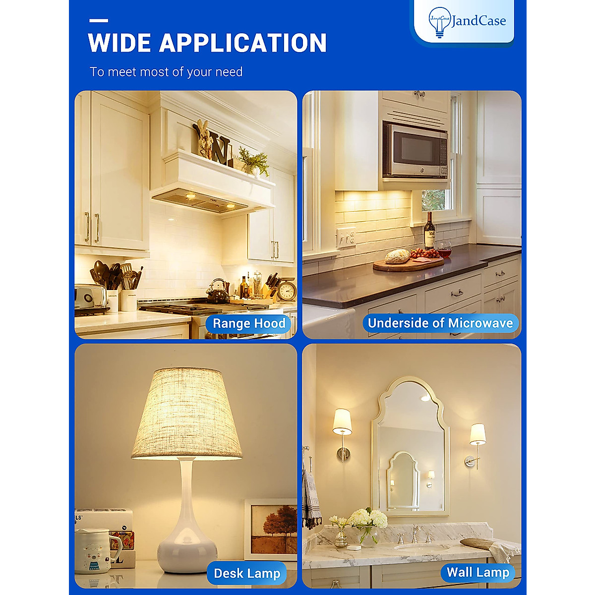 JandCase E17 LED Bulbs, Microwave Oven Light Bulbs 40 Watt Equivalent Non-Dimmable, Warm White 3000K Under Microwave Light Bulb, E17 Appliance Bulbs Replacement for Refrigerator, Stove Hood, 2 Pack