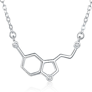Happiness Serotonin Molecule Necklace With Gems For Women, Ideal Necklaces For Teacher, Professor, Chemistry Grad, And Science Jewelry Lovers (White)